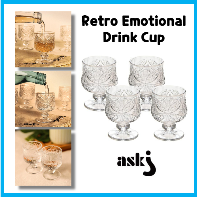 AskJ Retro Emotional Korean Soju Shot Glass Straight Shot Glass 4p ...