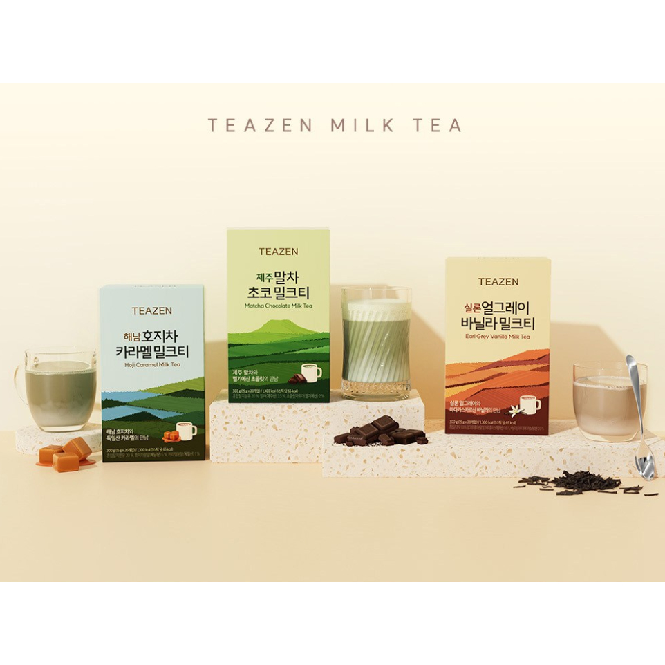 [TEAZEN] Matcha Choco Milk Tea, Earl Grey Vanilla Milk Tea, Hojicha Caramel Milk Tea 15g, 20 ...