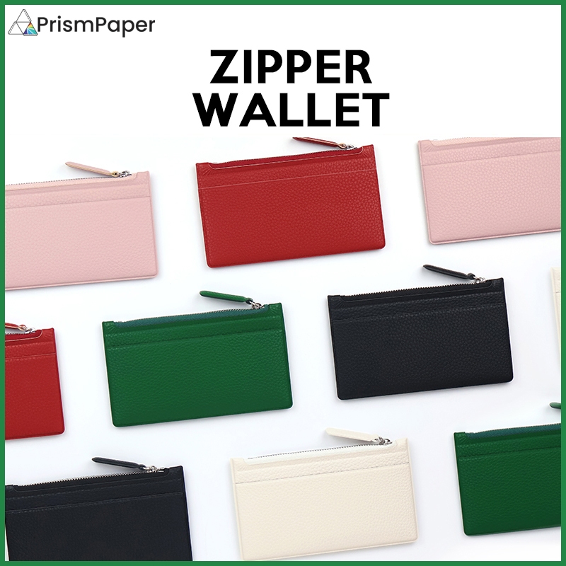 Fenice Simple Design Zipper Wallet Solid Color Textured PU Zipper Card ...
