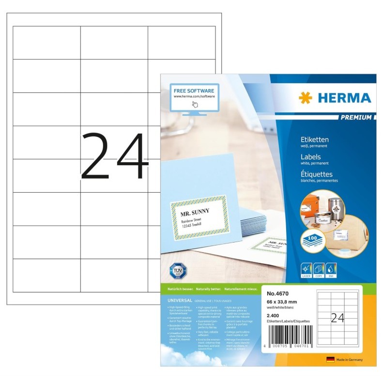 The Office Shoppe - HERMA Premium Address Stickers Label A4 66 x 33.8mm ...
