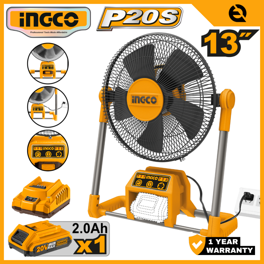 INGCO 20V 13" CORDLESS FAN | AC/DC POWERED | CFALI2001 | Shopee Philippines