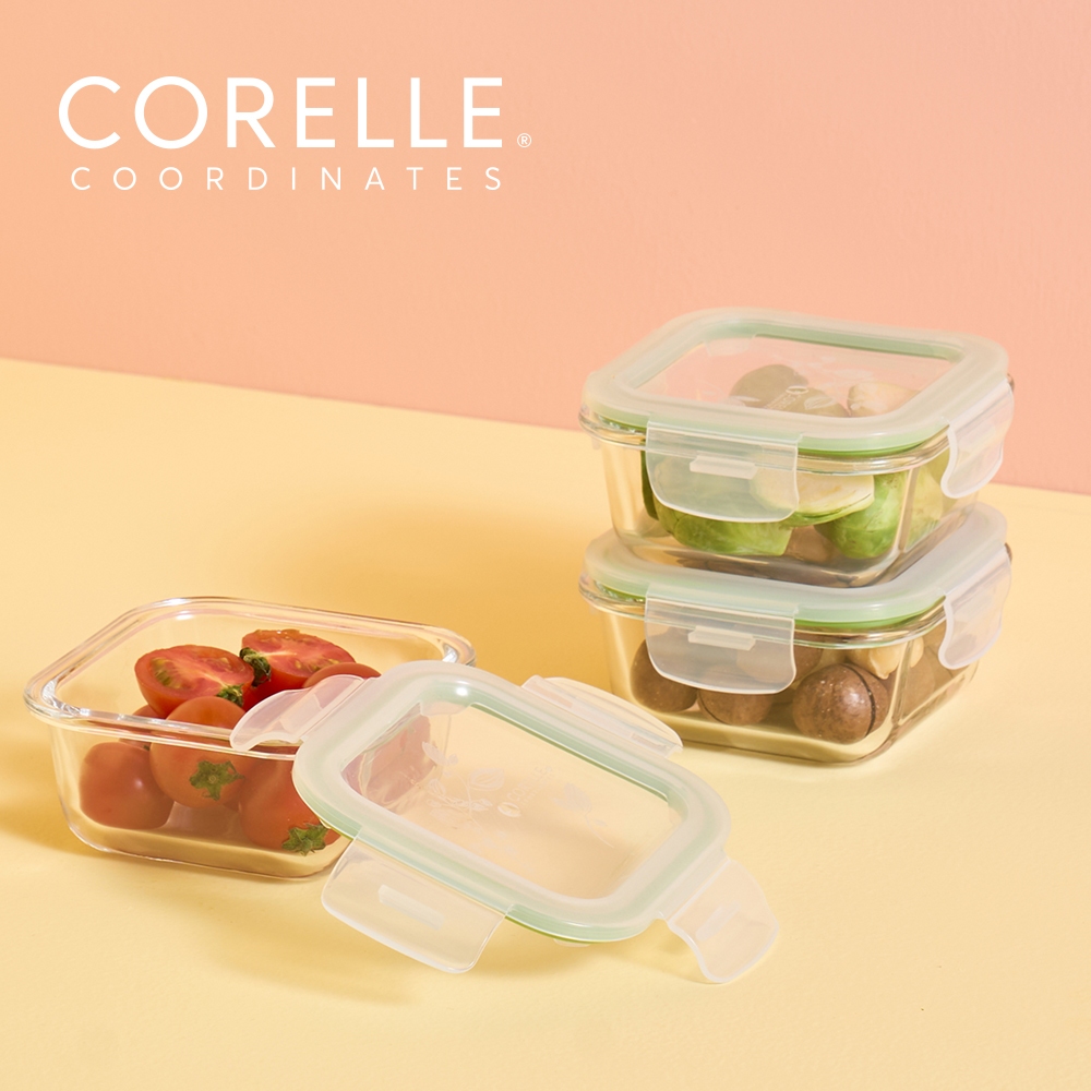 CORELLE BREEZE Square Glass Food Storage Container 3p (320ml) BPA Free ...