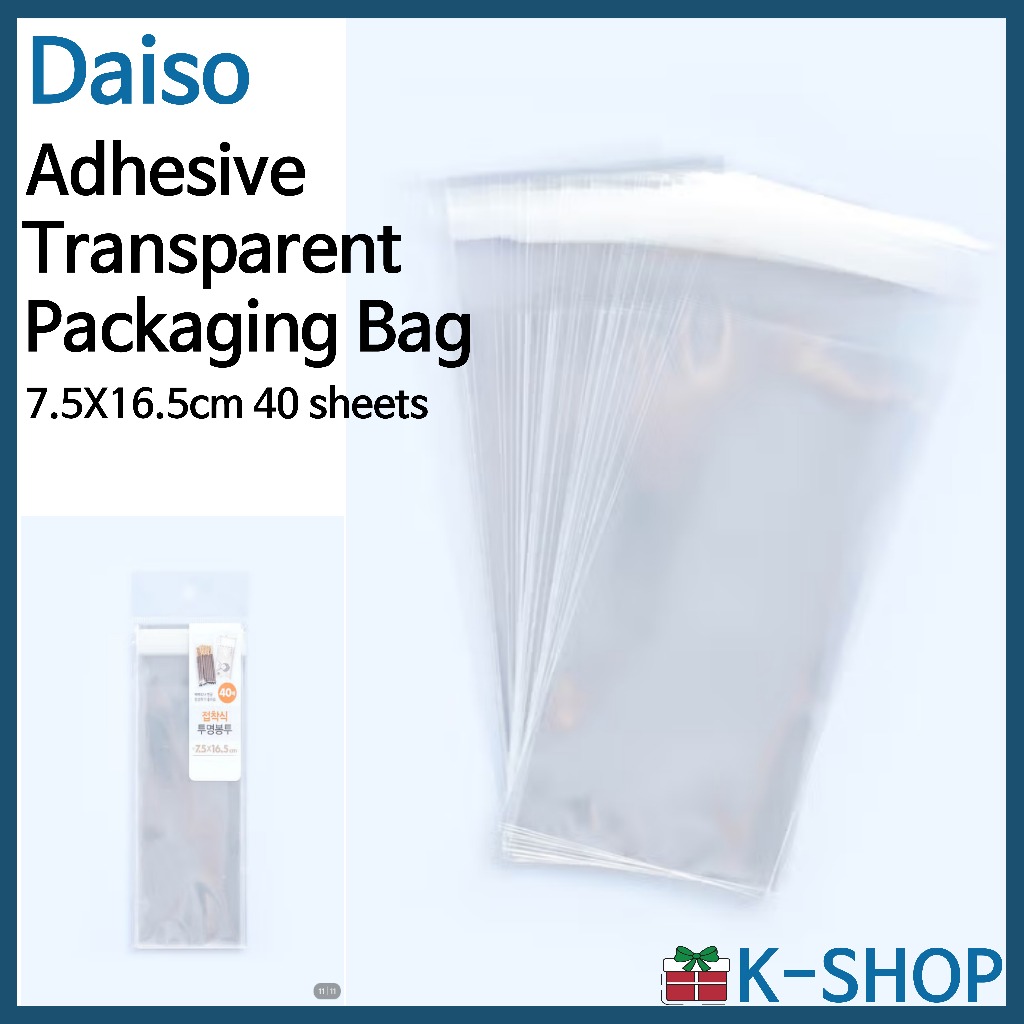 [Daiso Korea] Adhesive Transparent Packaging Bag 7.5X16.5cm 40 sheets ...