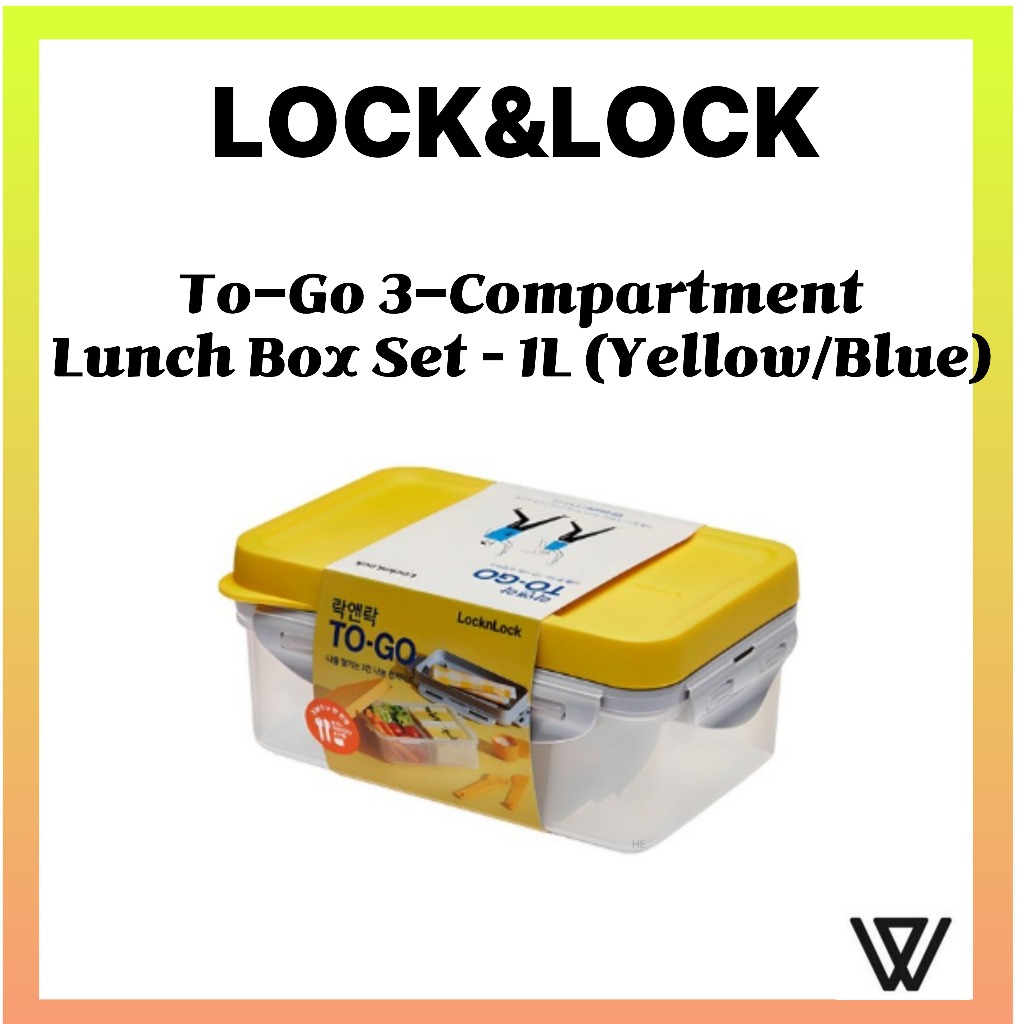 LOCK&LOCK To-Go 3-Compartment Lunch Box Set – 1L (Yellow/Blue) | Shopee ...