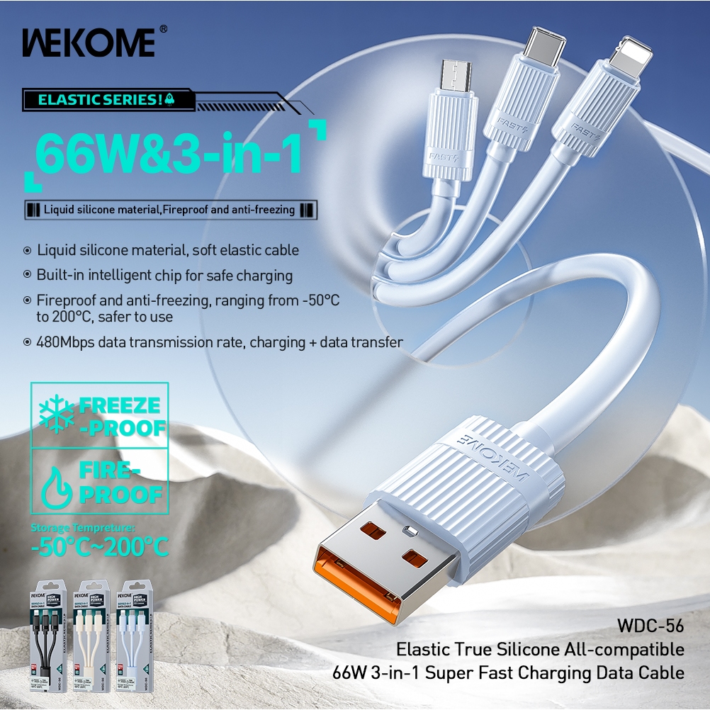 WEKOME WDC-56 Elastic Series (66W) 3-in-1 Super Fast Silicone Cable ...