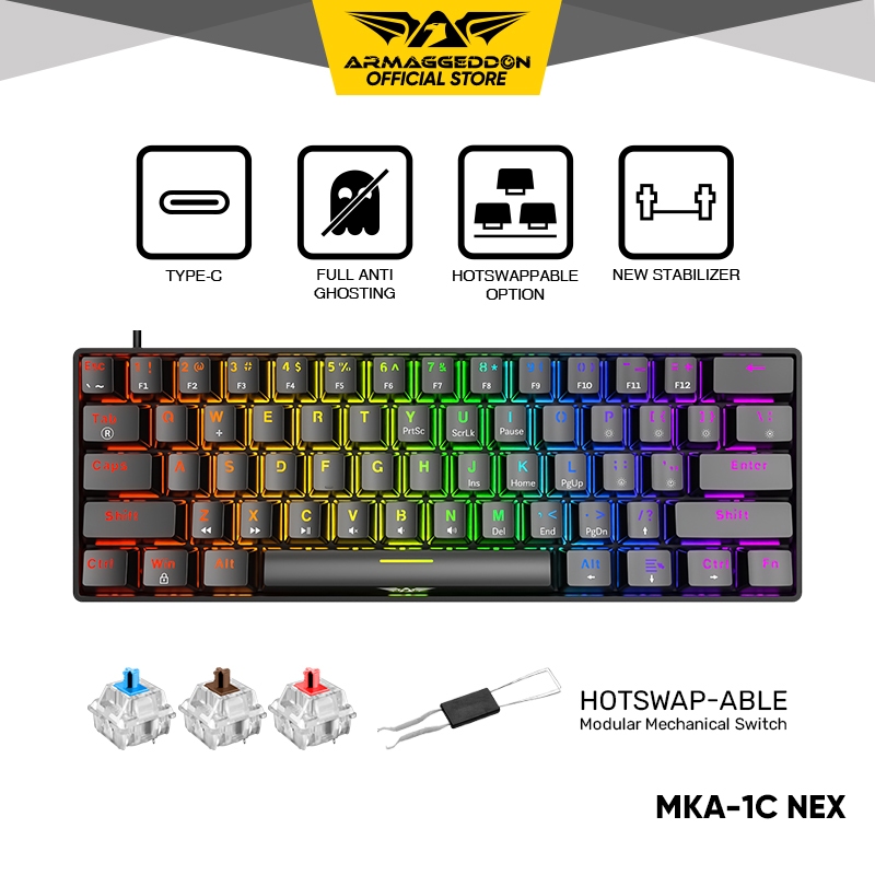 Armaggeddon MKA 1C Nex 61 Keys Wired Mechanical Keyboard Hotswappable ...