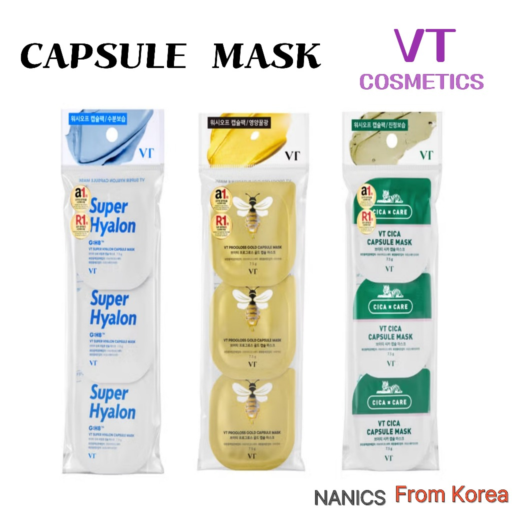 VT x DAISO Capsule Mask 7.5g x 3ea – Super Hyalon, Progloss Gold, CICA ...