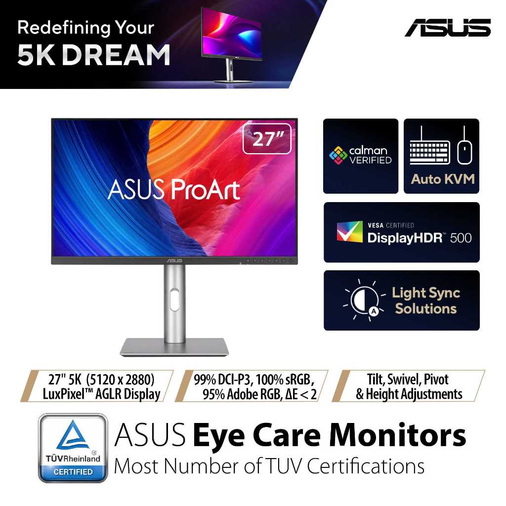 ASUS ProArt Display 5K PA27JCV Professional Monitor – 27-inch, IPS, 5K ...