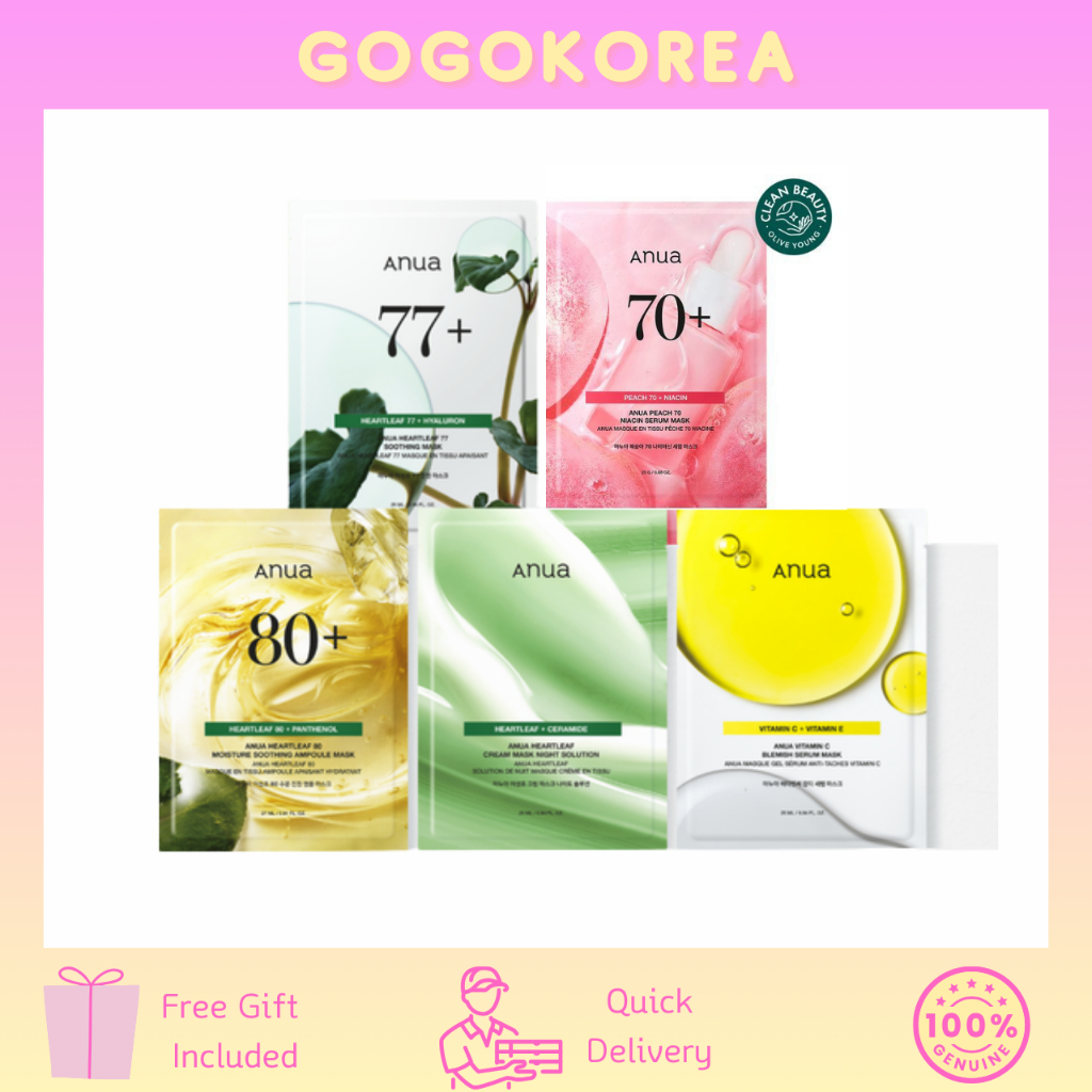 [ANUA] Heartleaf 77 Soothing Mask & Peach 70 Niacin Serum Mask ...