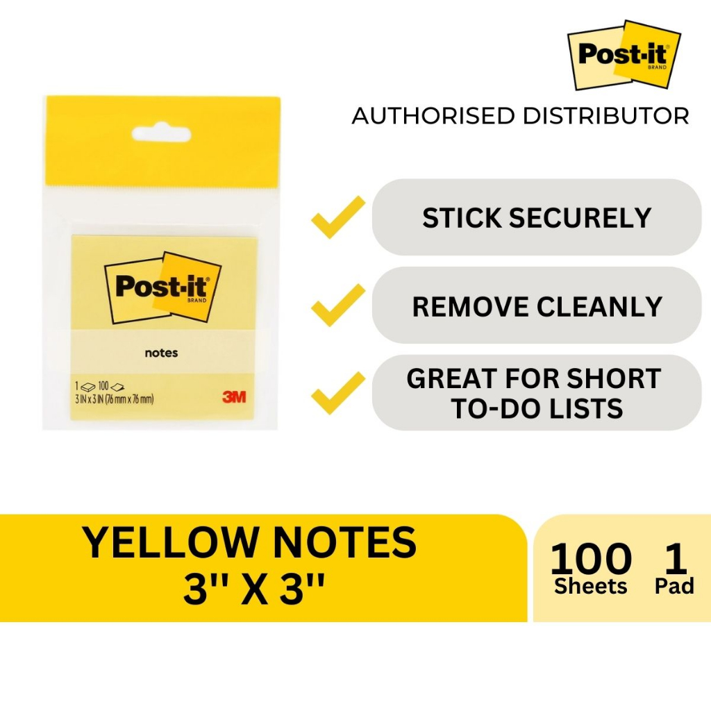 3M Post-it Notes HB 654-1, Canary Yellow, 76 mm x 76 mm, 100 Sheets ...