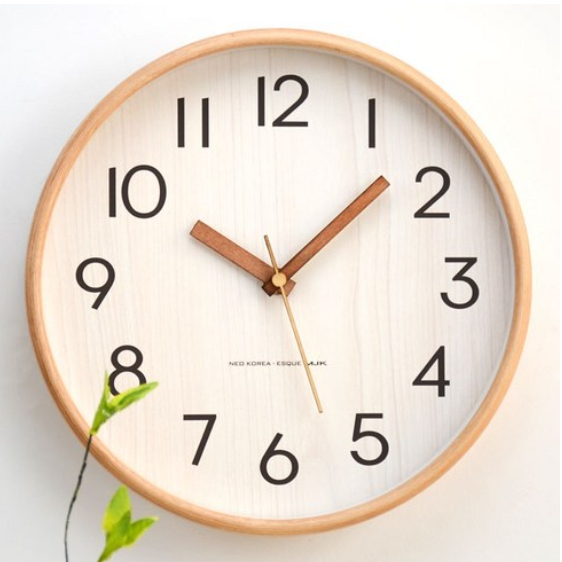 (KOREA) Silent Sound Mute 25cm Natural Wood Interior Wall Clock ...
