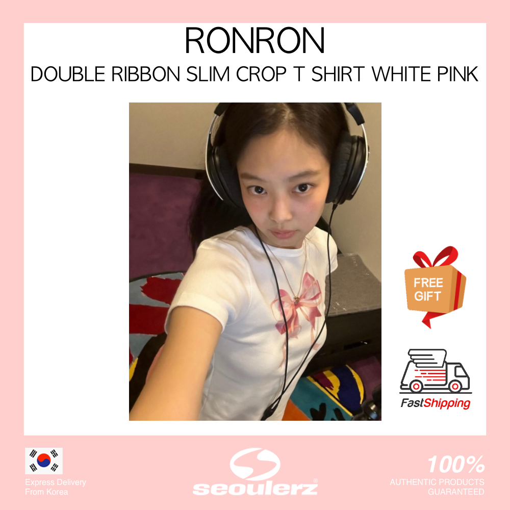 [RONRON] Double Ribbon Slim Crop T-shirt pink (Jennie' s item) | Shopee ...