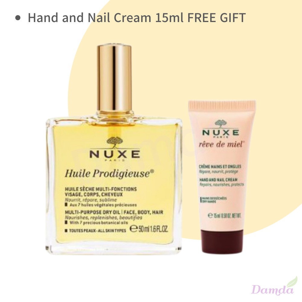 NUXE Huile prodigieuse Multi-Purpose Dry Oil Original 50ml + Hand and Nail Cream 15ml FREE GIFT ...