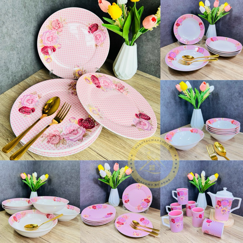 ALA-CARTE PINK CHELSEA Full Set (Per Set) Plate / Bowl / Mug / Teapot ...