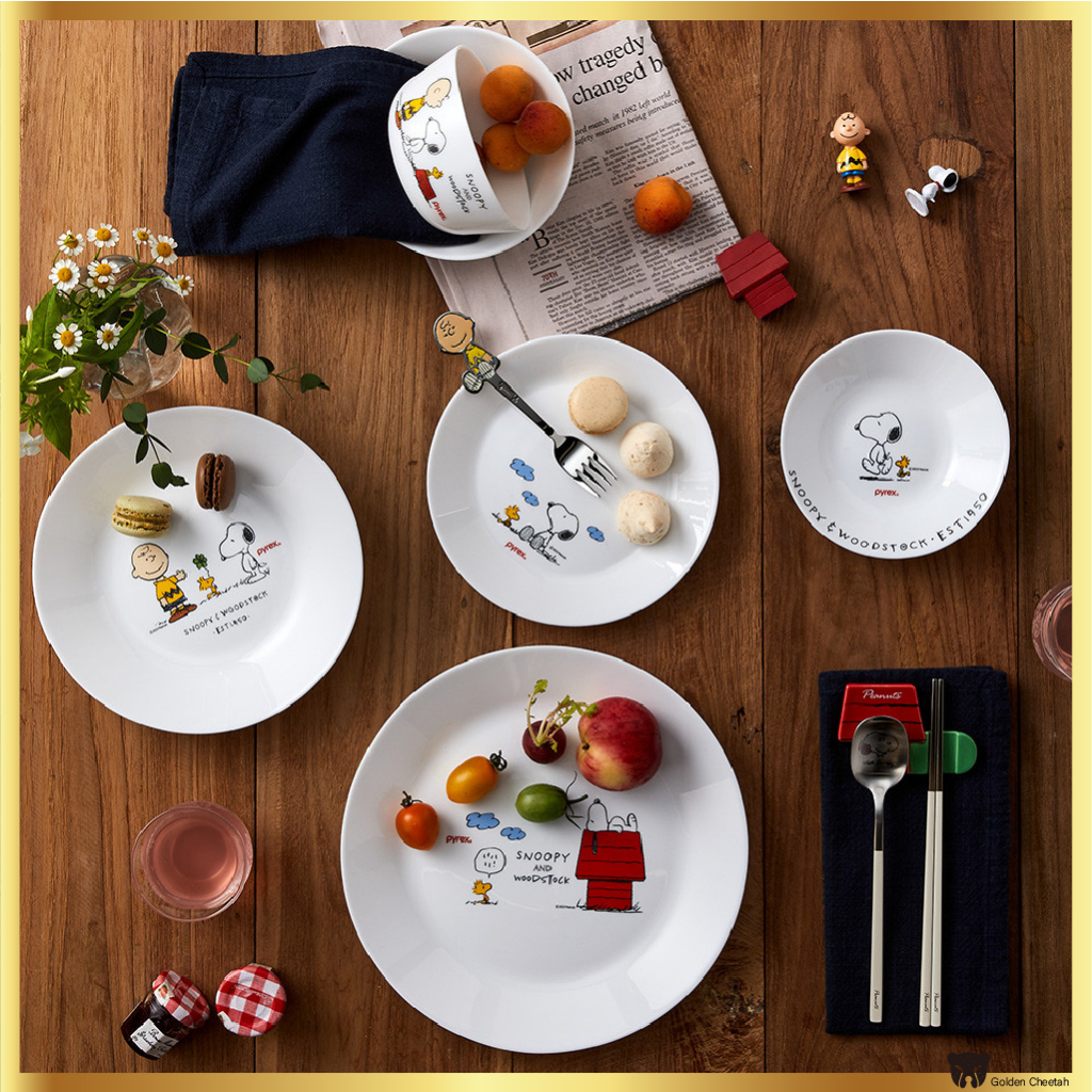 Pyrex Snoopy Double Compression Milky Glass Tableware Plate & Bowl ...