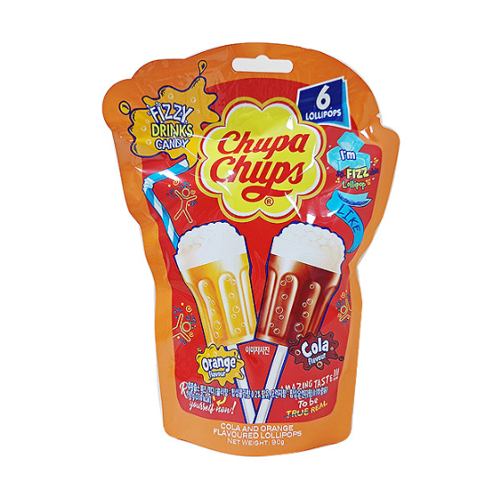[Chupa Chups] Fizzy Lollipops 6 pieces 90g (Cola / Orange) / Chupa Chups Fizzy Drinks Candy ...