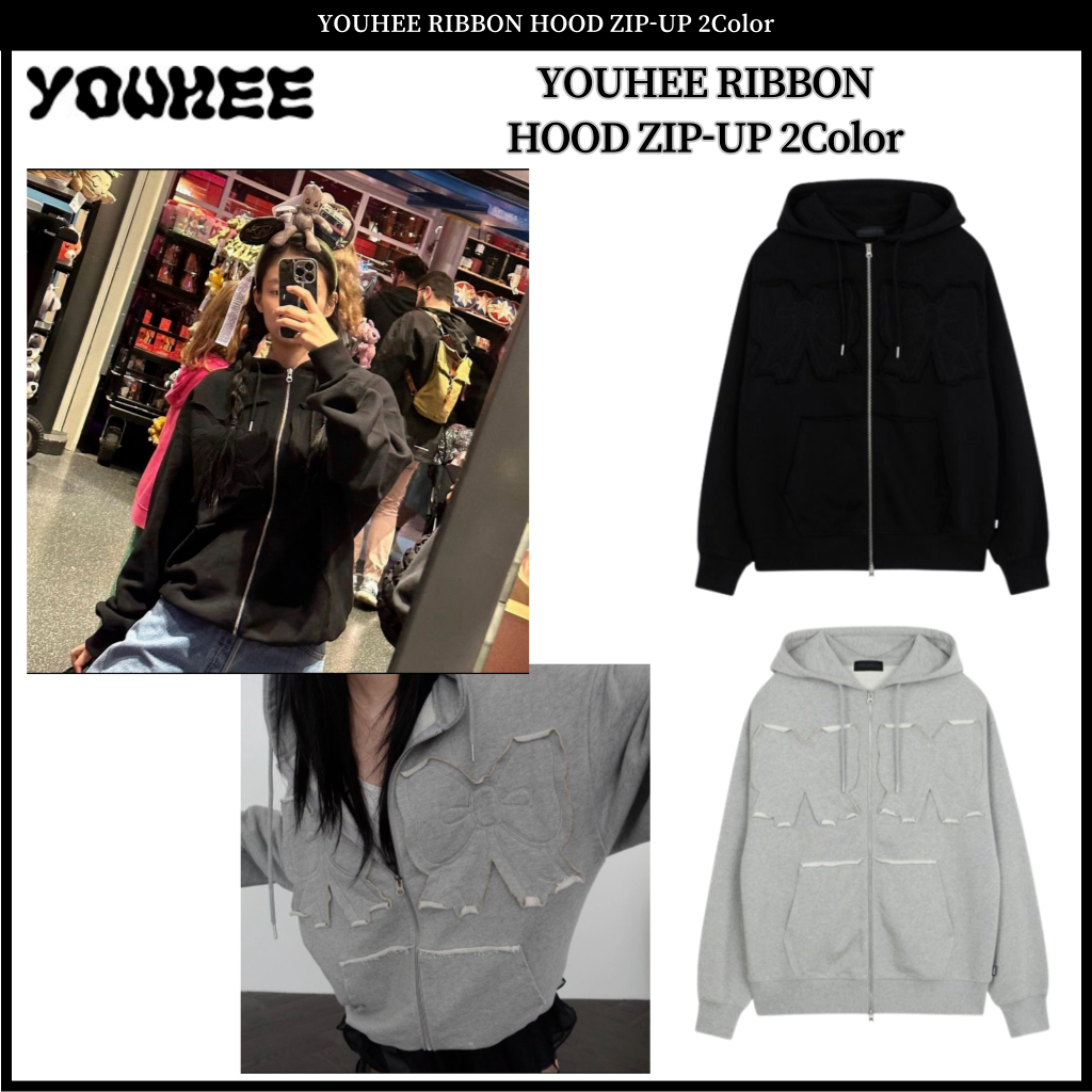 BLACKPINK JENNIE PICK YOUHEE RIBBON HOOD ZIP-UP 3Color | Shopee Philippines