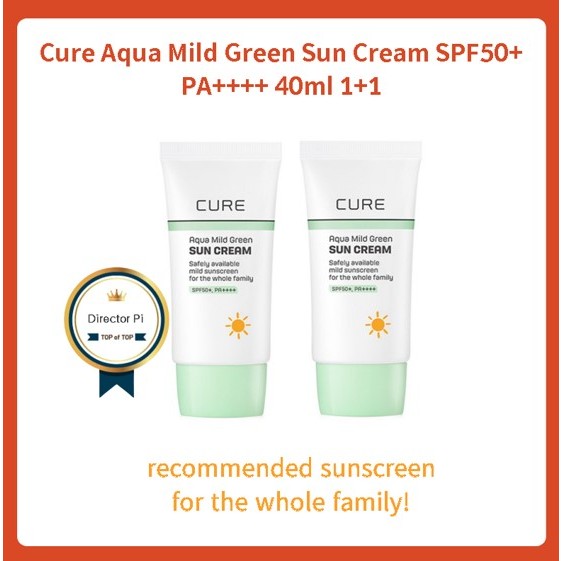 Cure Aqua Mild Green Sun Cream SPF50+ PA++++ 40ml 1+1, recommended ...