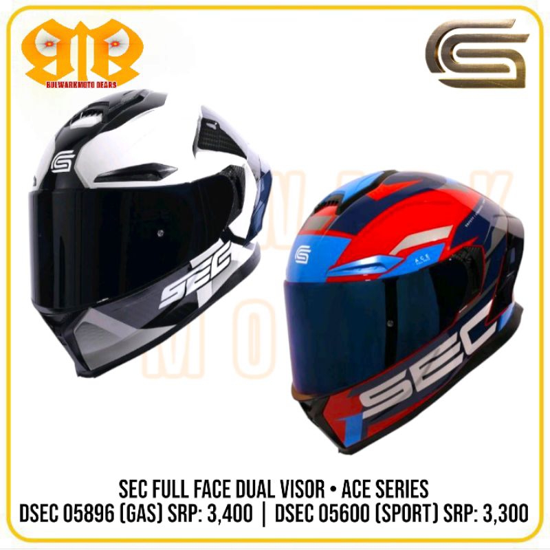 SEC Ace Series Full Face Dual Visor Helmets (with Free Gift) | Shopee ...