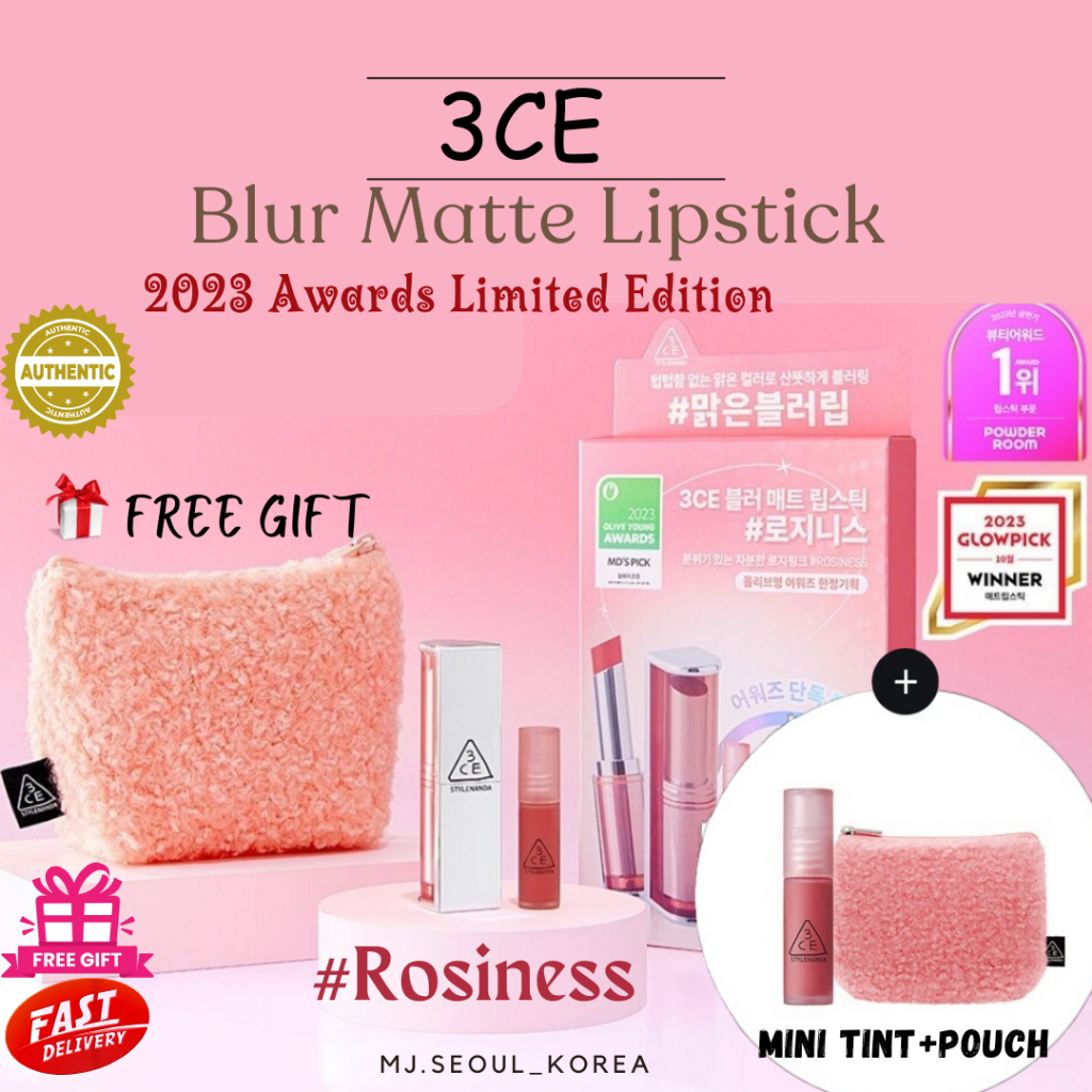 3CE Blur Matte Lipstick 2023Awards Limited Edition #Rosiness(+Mini Tint ...