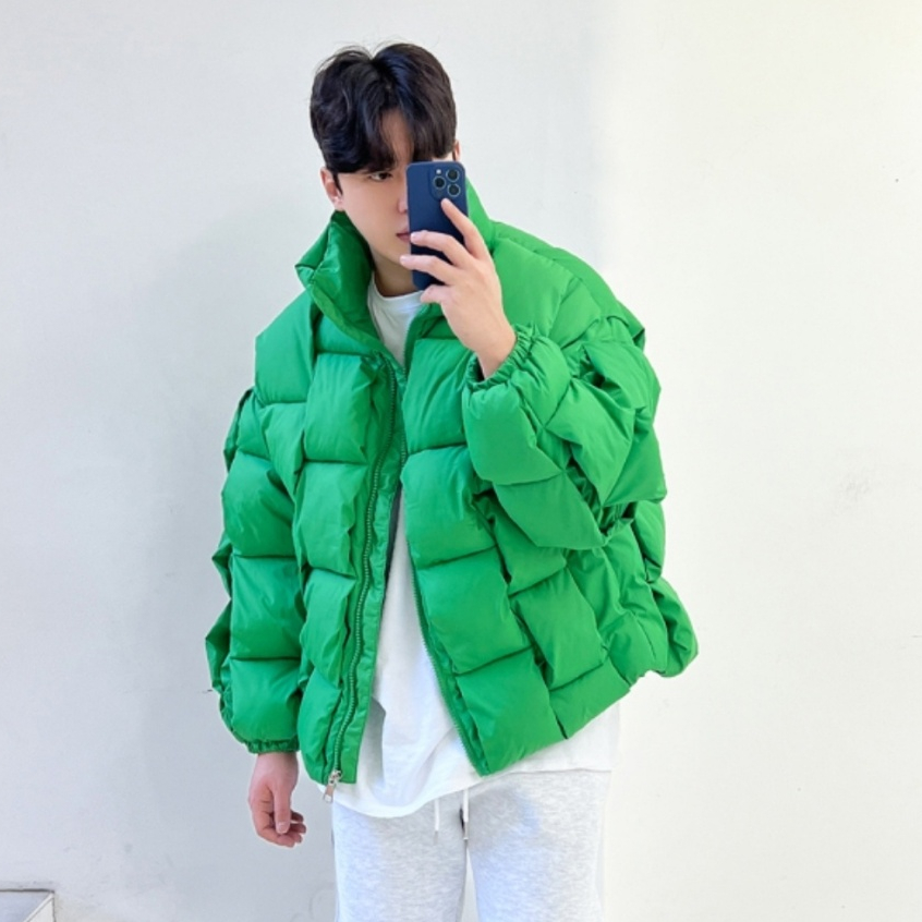 Hommage HM-0055 embossed twisted long-sleeved padded coat kpop style ...