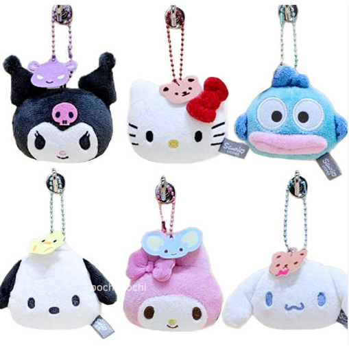 Sanrio Authentic 5cm Kuromi Cinnamoroll Pompom Purin Hello Kitty My Melody Pochacco Face Plush ...