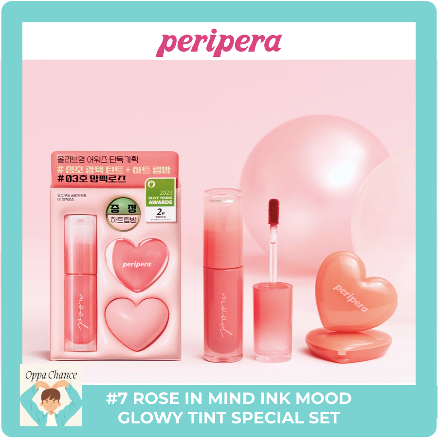*2023 Olive Young Awards* [Peripera] #3 Rose in Mind Ink Mood Glowy Tint Special set (+ heart ...