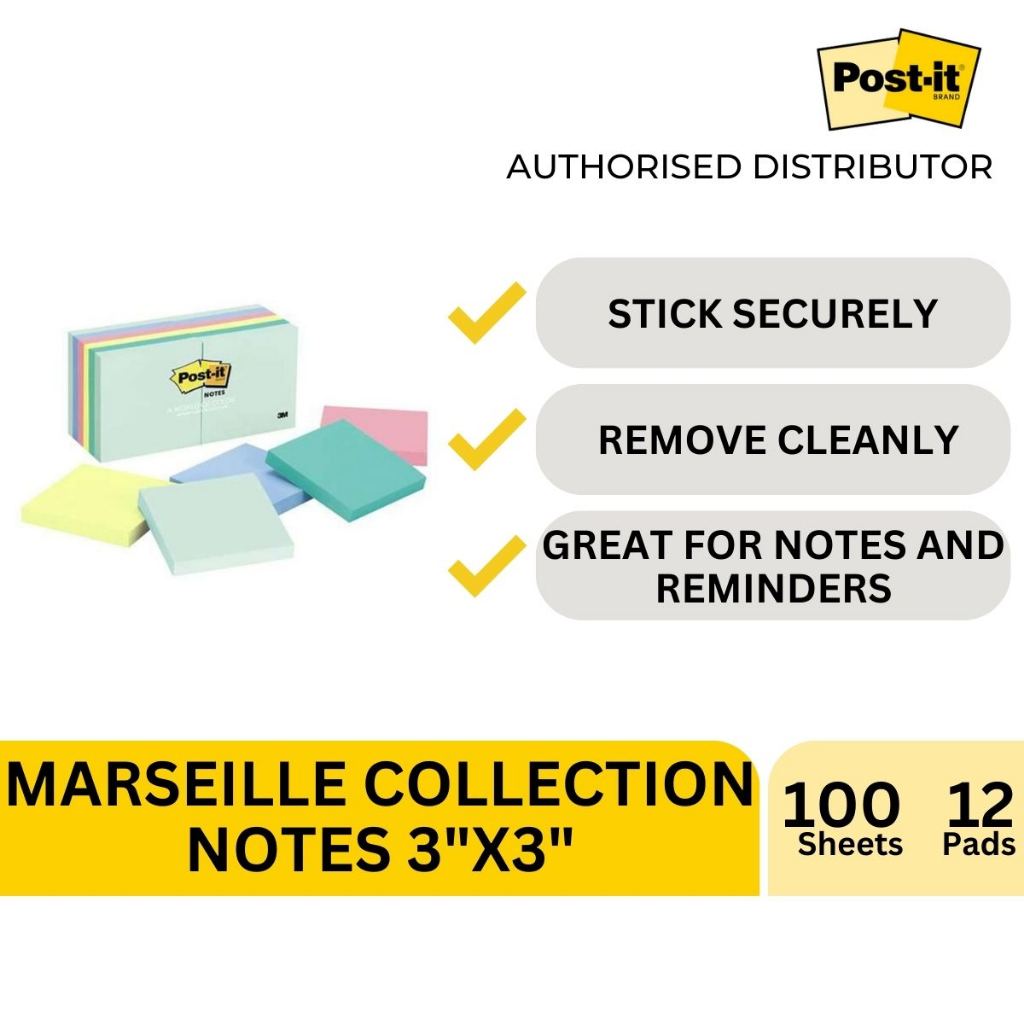 3M Post-it Notes, 3 in x 3 in, Marseille Collection, 12 Pads/Pack ...