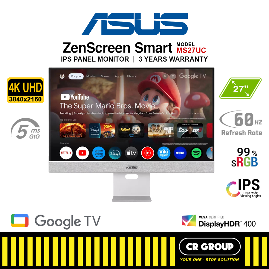ASUS ZenScreen Smart MS27UC Monitor 27-inch UHD - IPS Panel - Powered by Google TV (3Yrs ...
