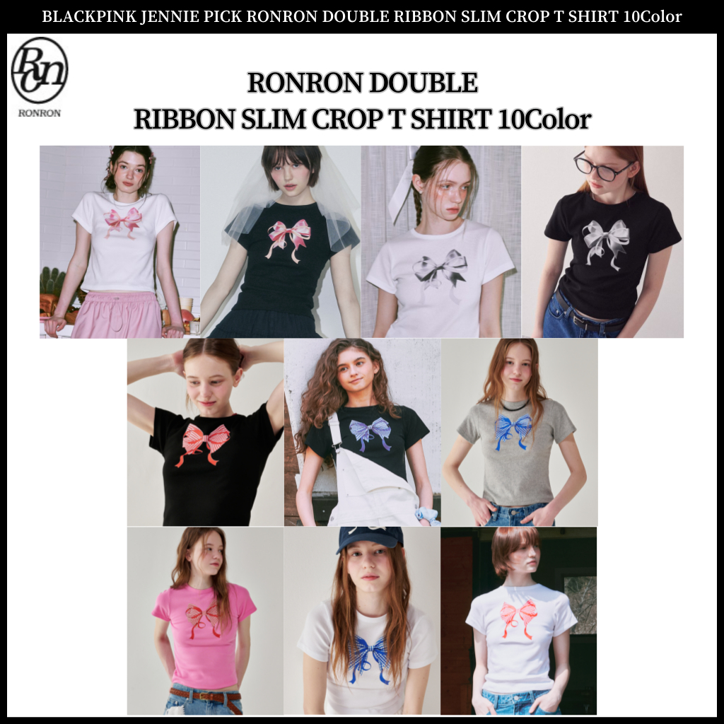 BLACKPINK JENNIE PICK RONRON DOUBLE RIBBON SLIM CROP T SHIRT 10Color ...