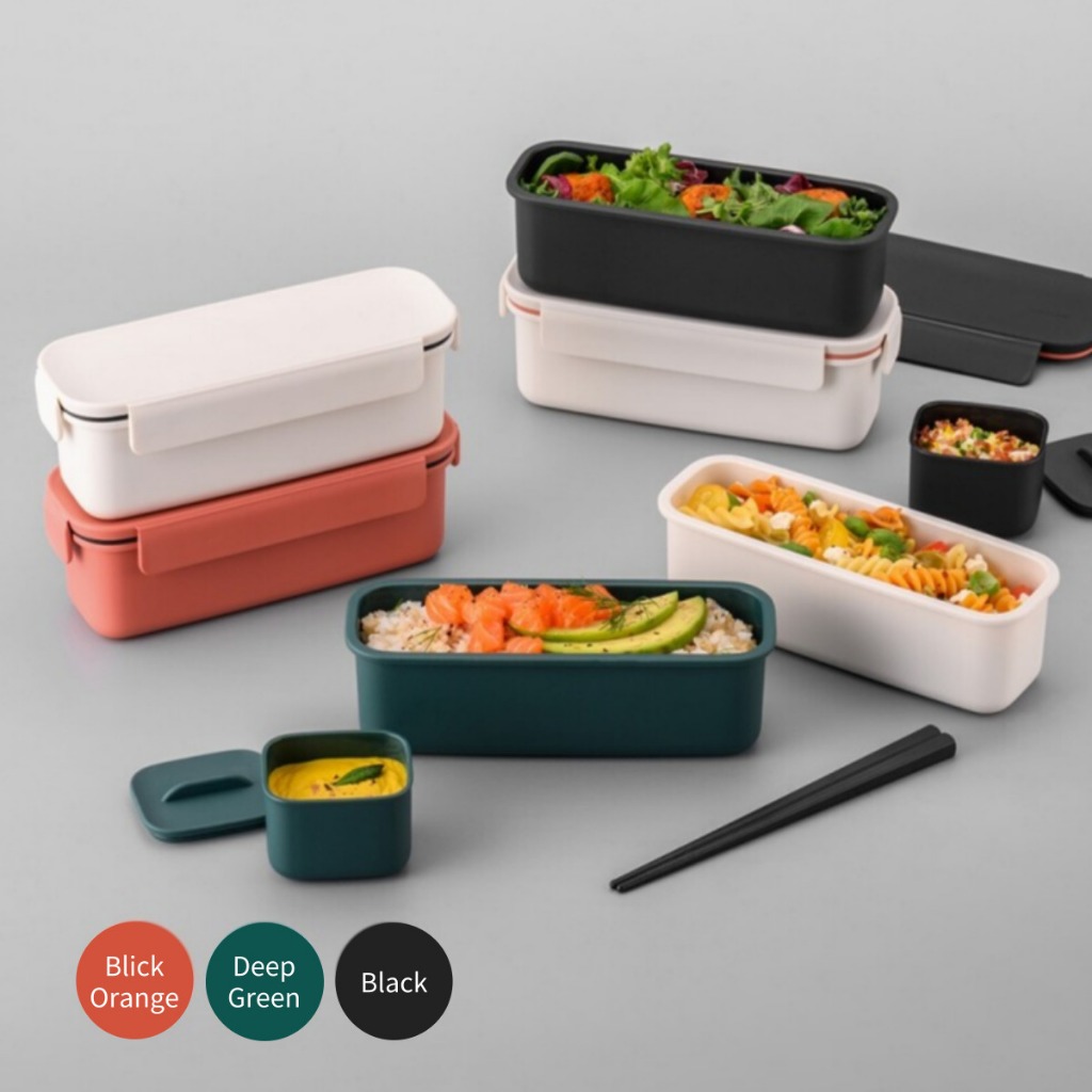LocknLock Slim Lunch Box 2-tier DOSILOCK, Trendy 3-color, with pouch ...