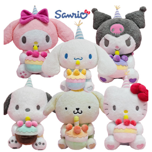 Sanrio Authentic25cm Hello Kitty Pompompurin Pochacco Kuromi My Melody B-Day Cake Plush Toy ...