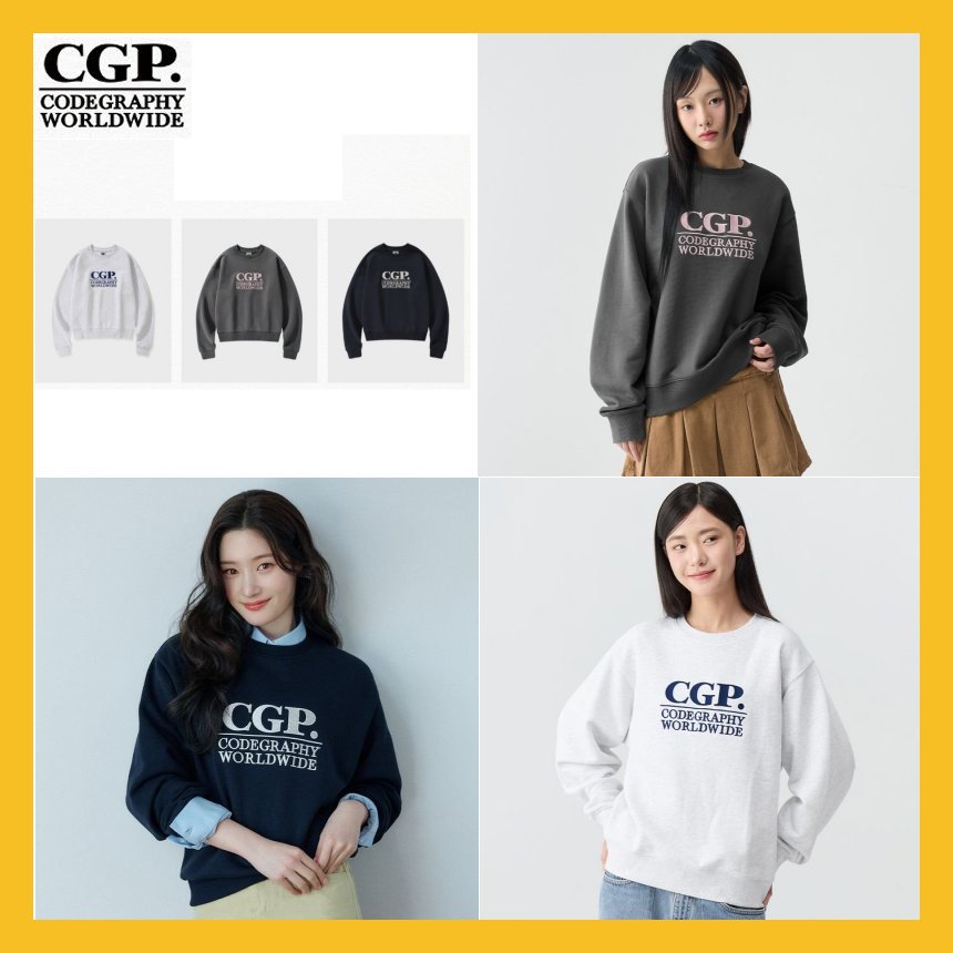 Codegraphy CGP Women's Square Logo Man to Man 3 Colors (Korean Size) Popular Korean Brand (Be ...