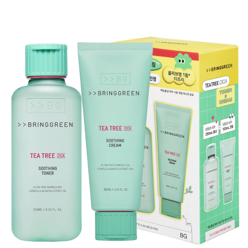 BRING GREEN Tea Tree Cica Soothing Toner 250ml + Cream 100ml Set ...