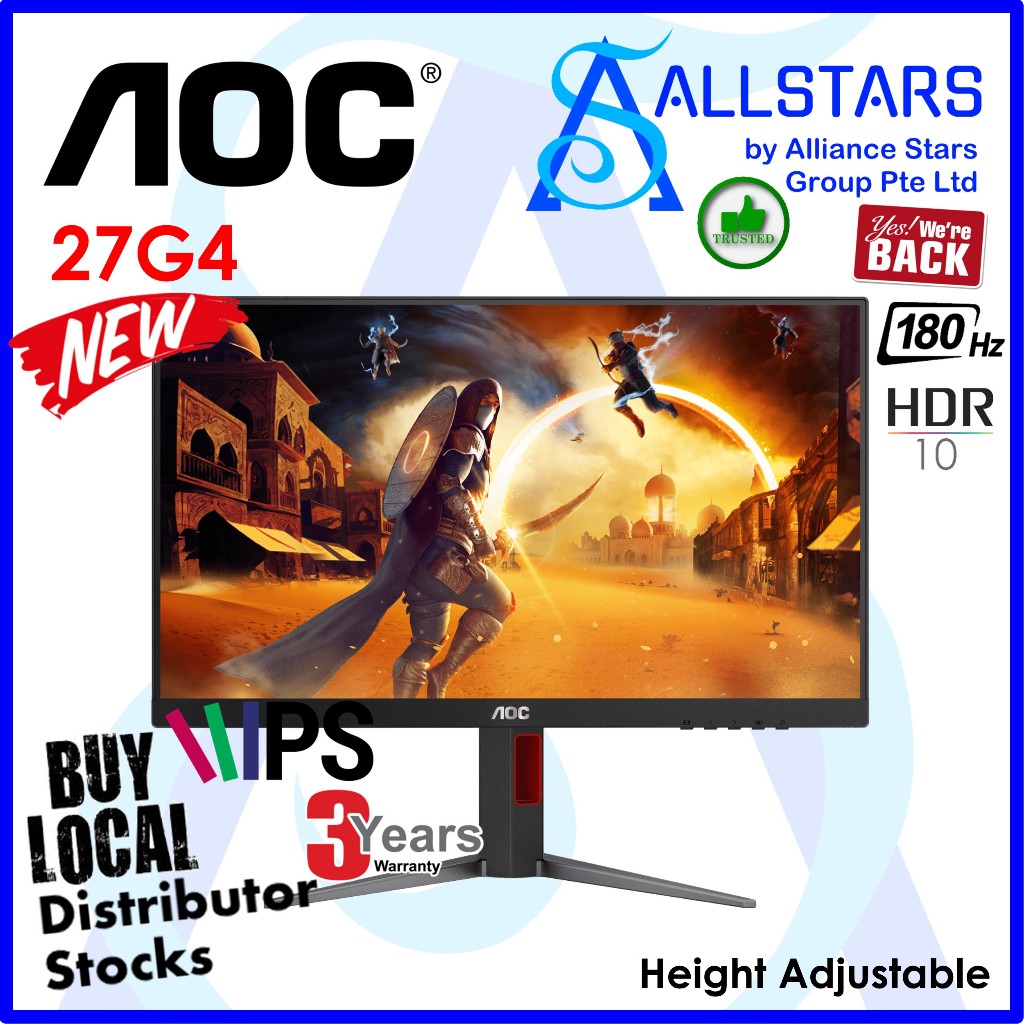 (ALLSTARS) AOC 27G4 27inch 27G4/69 Black/Red Full HD IPS / 180Hz /1ms ...