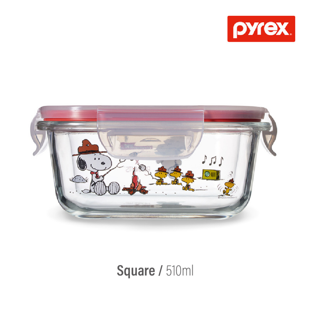 Pyrex Snoopy 4-sided Sealed Glass Food Container | Shopee Philippines