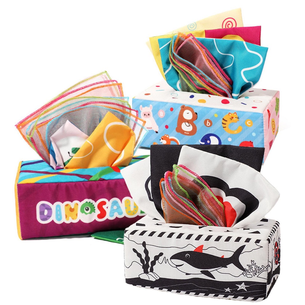 WAREHOUSE Black White Magic Sensory Baby Toddler 6M+ Tissue Box Pull ...