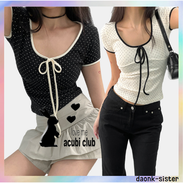 [ACUBI CLUB] dot ribbin tee (2colors) | Shopee Philippines