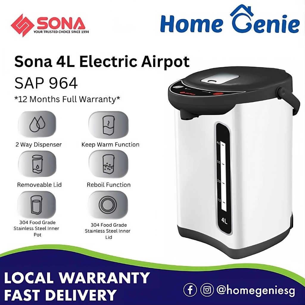 Sona SAP964 Electric Airpot 4L Two Way Dispenser 304 Food Grade ...