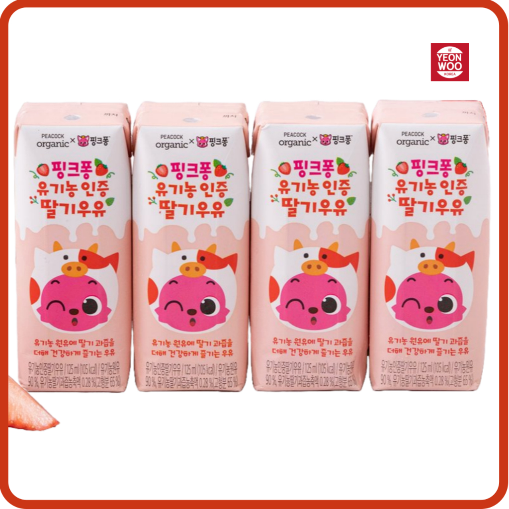 Peacock Pinkfong Organic Certified Strawberry Milk 500 mL(125mL X 4 ...