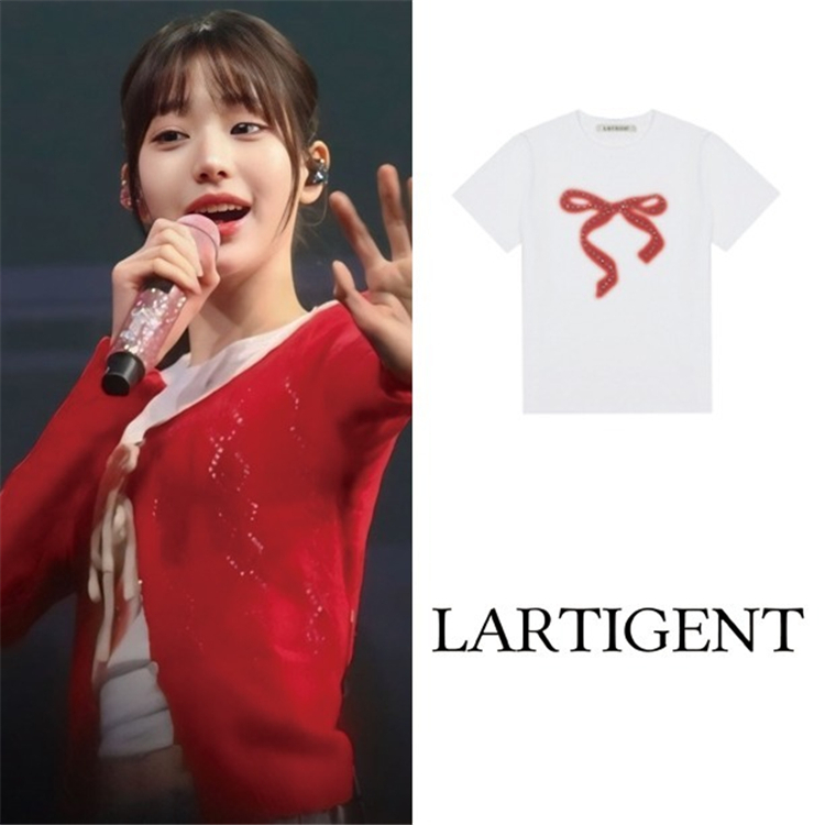 KOREA [ LARTIGENT ] L9 RIBBON T-SHIRT / IVE Jang Wonyoung pick 100% ...