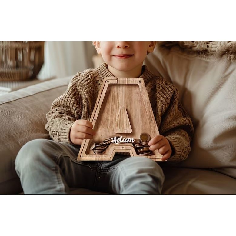 Happy Kids Wooden Alphabet Piggy Bank (23 Letters) Birthday Present ...