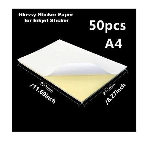 50 Sheets A4 Size Glossy Sticker Paper for Inkjet Printer for Stickers ...