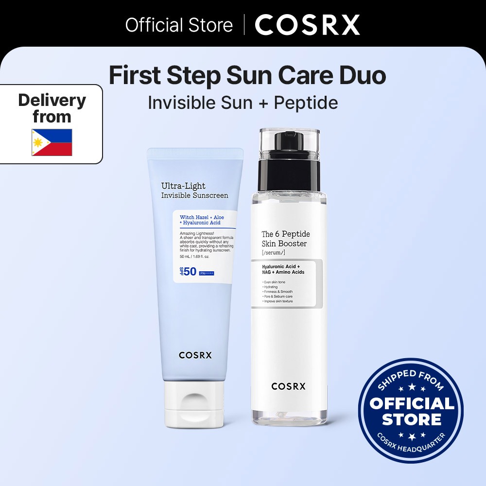 [COSRX OFFICIAL] First Step Suncare Duo Set_Invisible Sunscreen + 6 Peptide Serum, Overall Skin ...