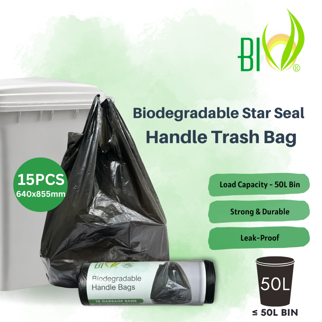 BIO Biodegradable Handle Trash Bags - 50L Black 15pcs | Shopee Philippines