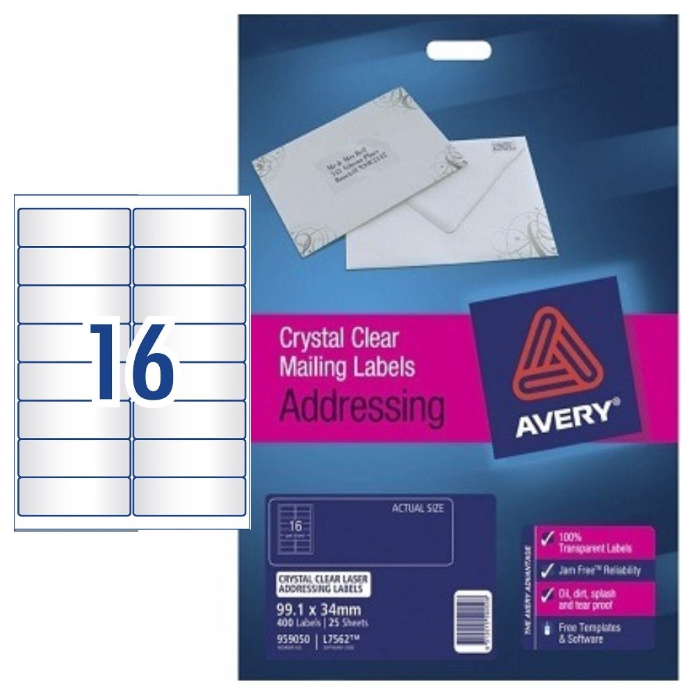 Avery Transparent Address Labels Laser Crystal Clear Glossy (99.1 x 34 ...