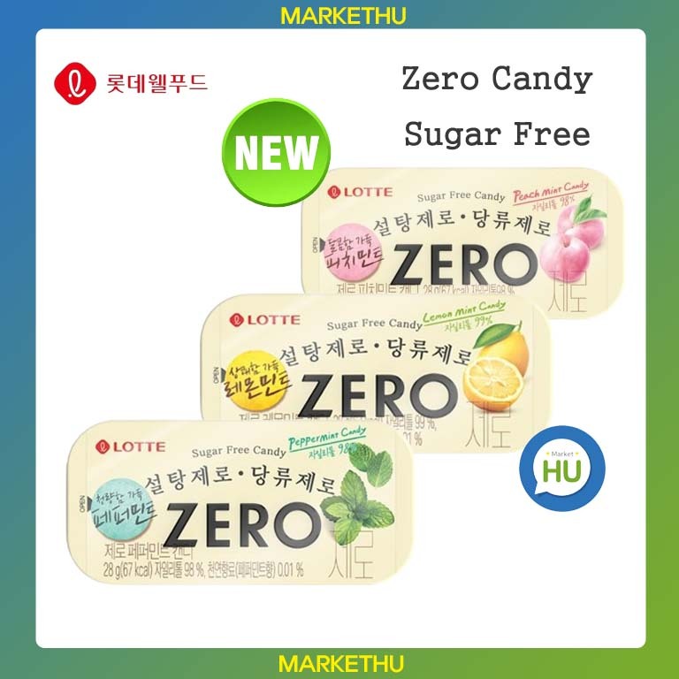 [LOTTE] Zero Candy 28g 3 flavors Peach Mint, Lemon Mint, Peppermint/Korean Sweets, Zero Sugar ...