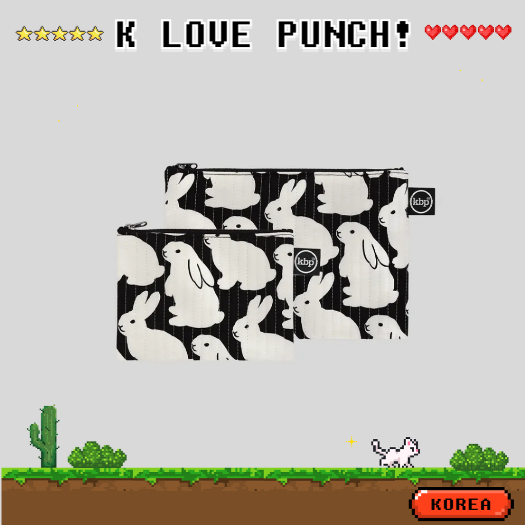 KBP Quilting Little Black Bunnies Pouch (2size) / Kittybunnypony Cotton Wallet / Kitty Bunny ...