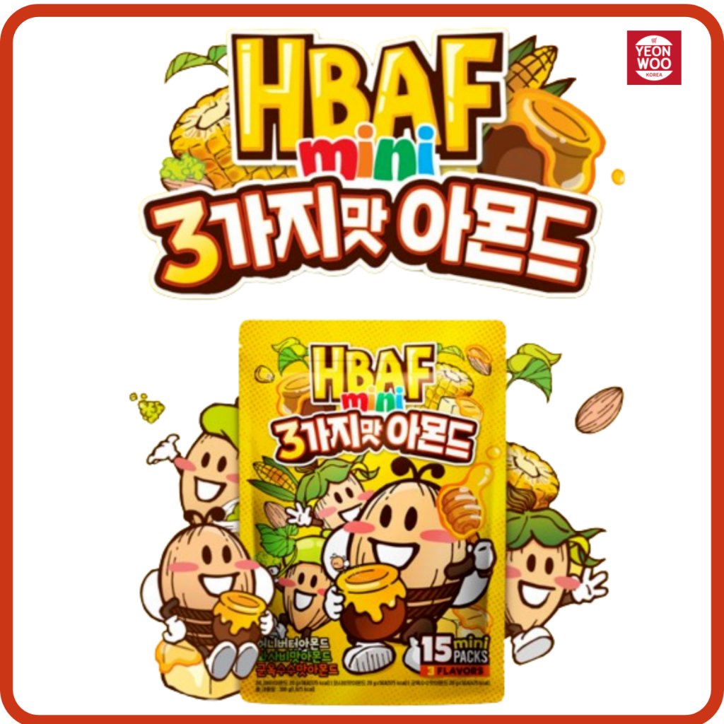 HBAF ⚡ New⚡ Mini 3 Flavors (Honey Butter, Wasabi, Grilled Corn) Almond 300g(20g x 15 pack ...