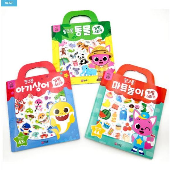 Pinkfong Kids’ Favorite Bag Sticker Set (3 Reusable Themes) | Shopee ...